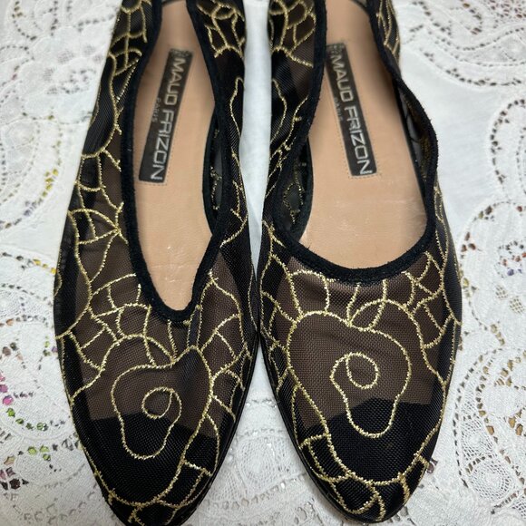 MAUD FRIZON | Shoes | Vintage Maud Frizon Black Gold Sheer Flats | Poshmark